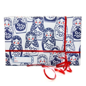 Gift Wrap With Matryoshka Dolls in Navy and Red - Russian Stacking ...
