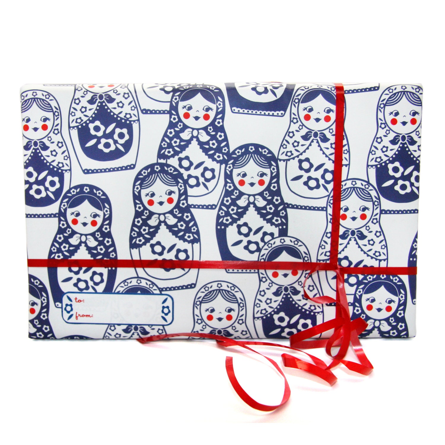Gift Wrap With Matryoshka Dolls in Navy and Red - Russian Stacking ...