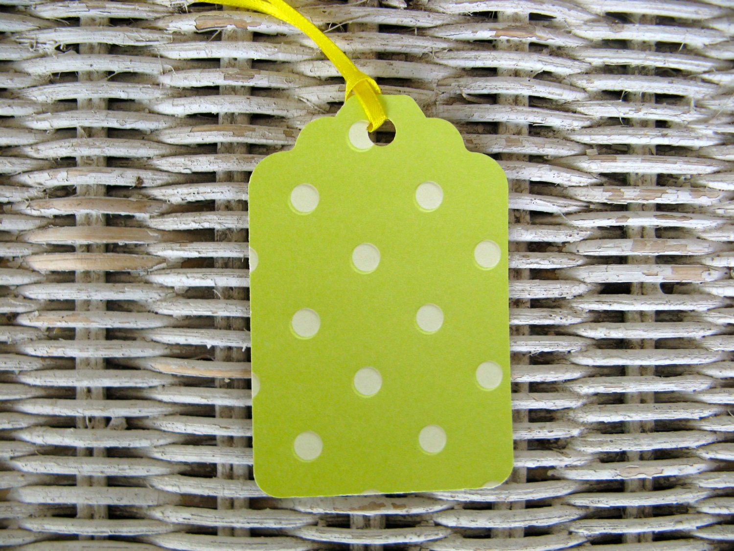 10 Green Polka Dot Gift Tags - Yellow Ties-set of 10 - 2 X 3 1/4 Inches ...