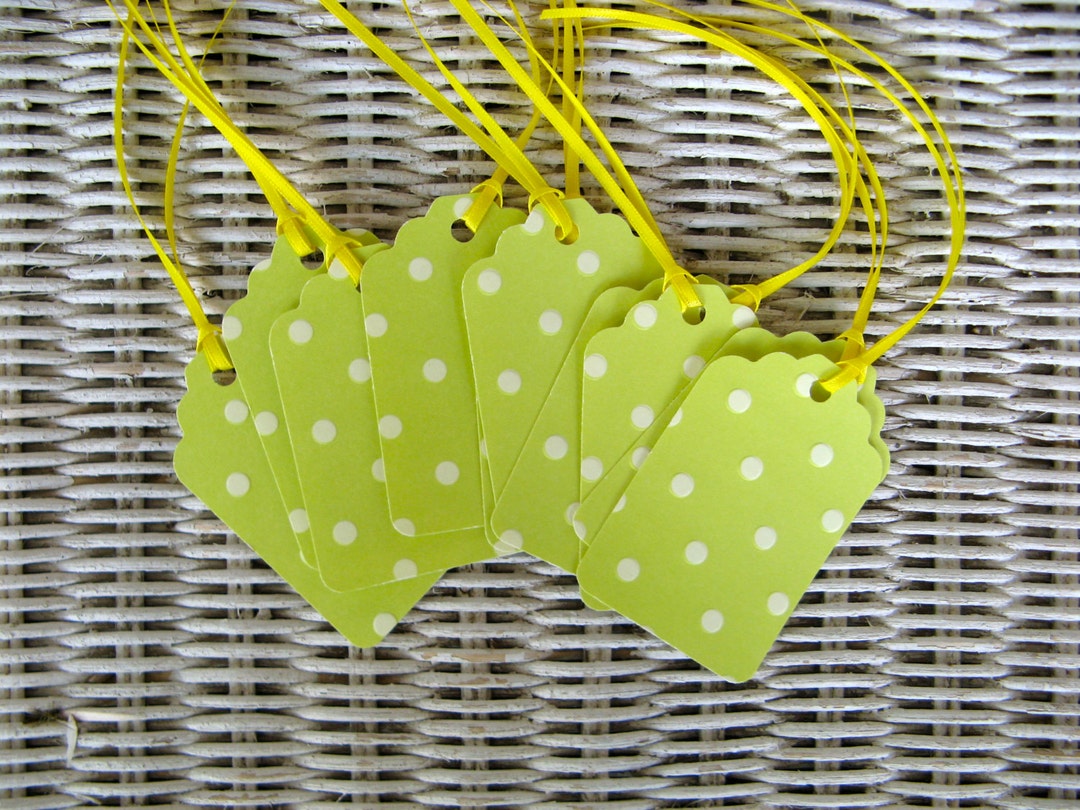 10 Green Polka Dot Gift Tags - Yellow Ties-set of 10 - 2 X 3 1/4 Inches ...