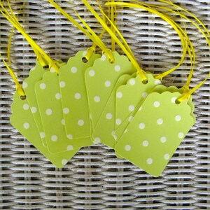 10 Green Polka Dot Gift Tags - Yellow Ties-set of 10 - 2 X 3 1/4 Inches ...