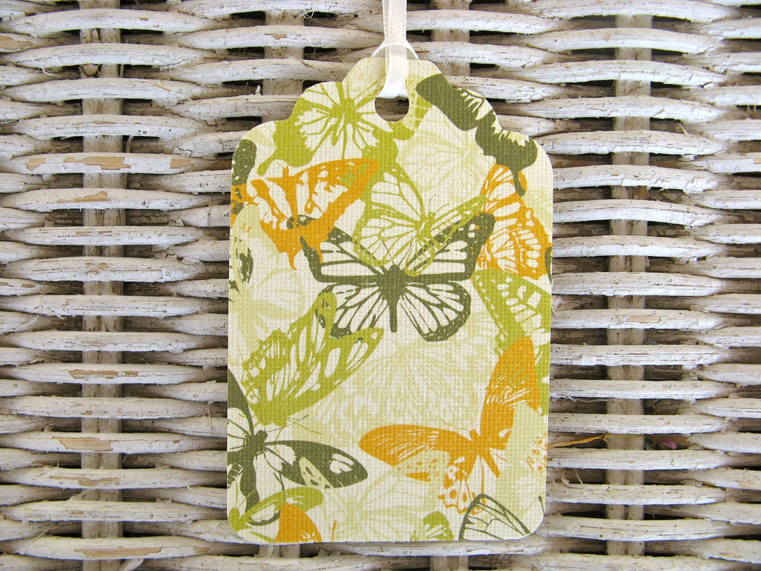 Butterfly Gift Tags in Greens and Golds - 2x3 1/4 Inches -handcrafted ...