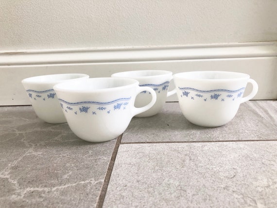 Pyrex Morning Blue Pattern Coffee Cups/ Mugs Set of 4 | Etsy