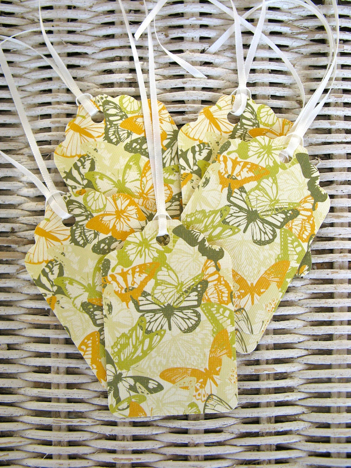 Butterfly Gift Tags in Greens and Golds - 2x3 1/4 Inches -handcrafted ...