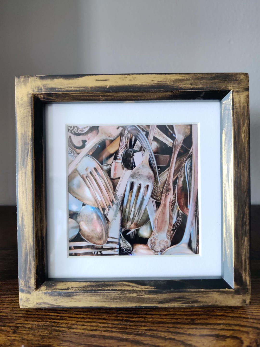 Silver Forks and Cutlery Collage Photo 6x6 Framed Matted Gold Leaf ...