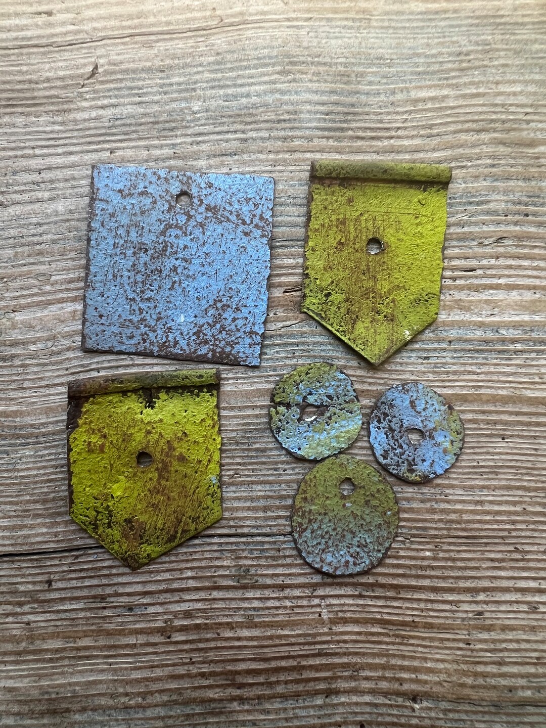 Six Painted Rusty Metal Pieces Assemblage Art Supplyblue - Etsy