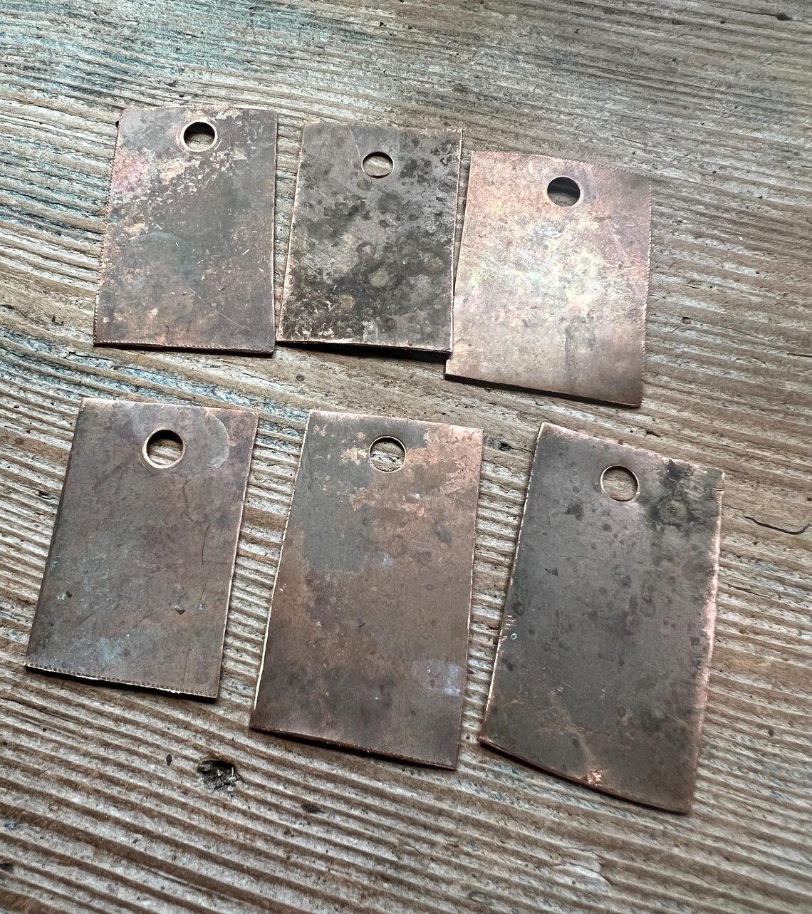 Six Copper Tags With Holes, Small Rectangle Copper Pieces, Hand Cut ...
