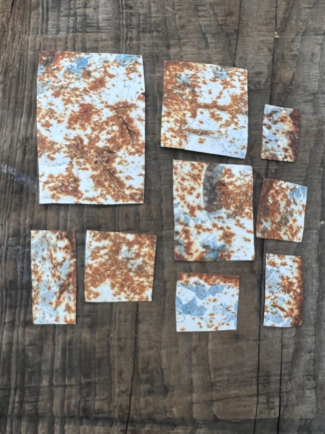 Nine Rusty Painted Metal Pieces, Cut Rusted Metal , Metal Art Materials ...