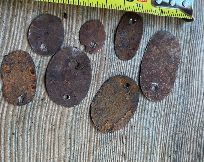 Seven Rusty Metal Circle Oval Pieces, Cut Rusted Metal , Metal Art ...