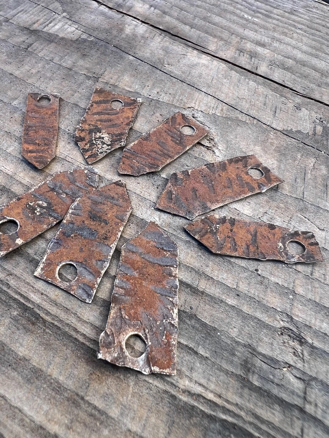 Eight Hammered Rusty Metal Pieces, Rusty Metal Tags , Metal Art ...