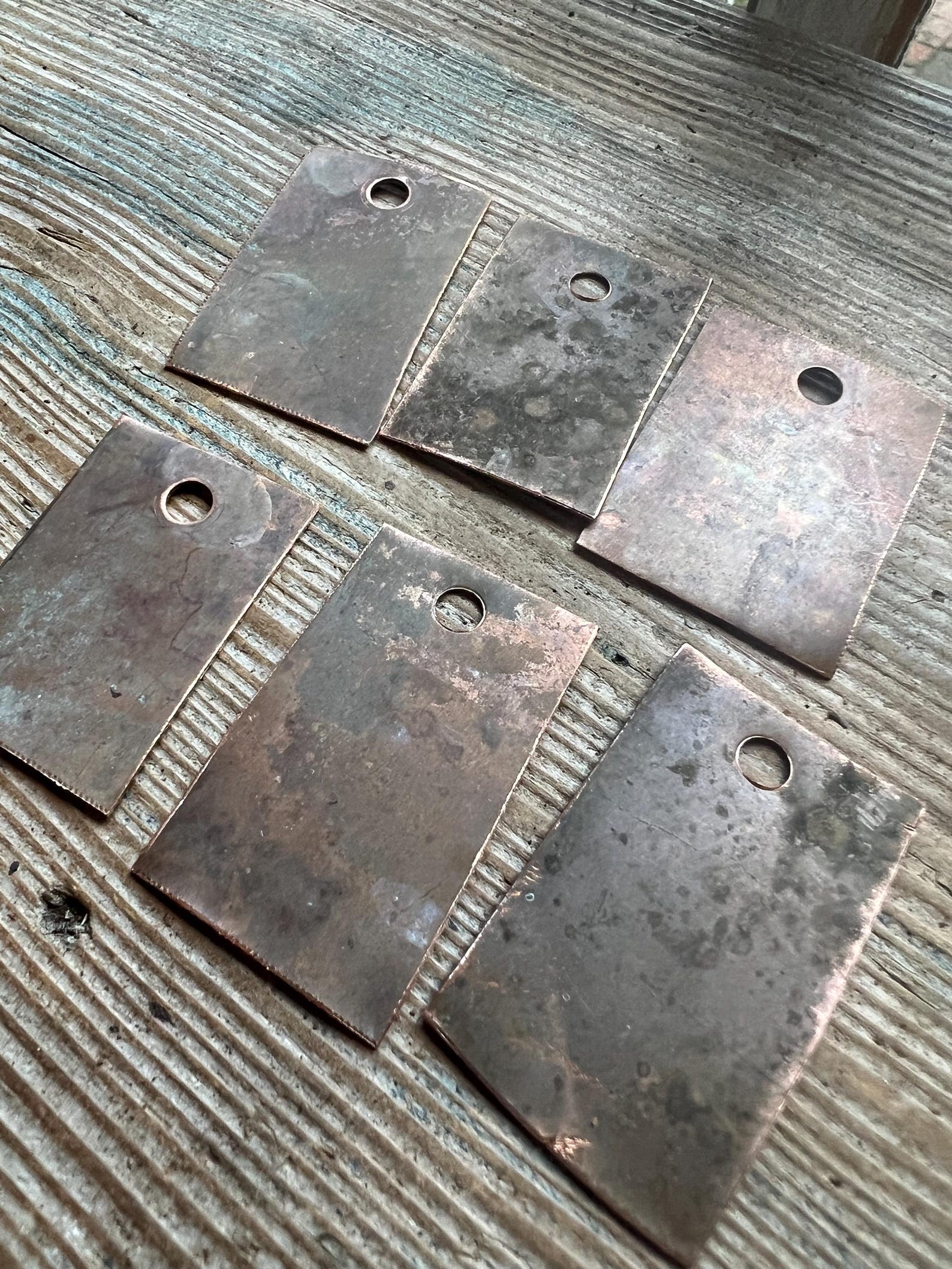 Six Copper Tags With Holes, Small Rectangle Copper Pieces, Hand Cut ...