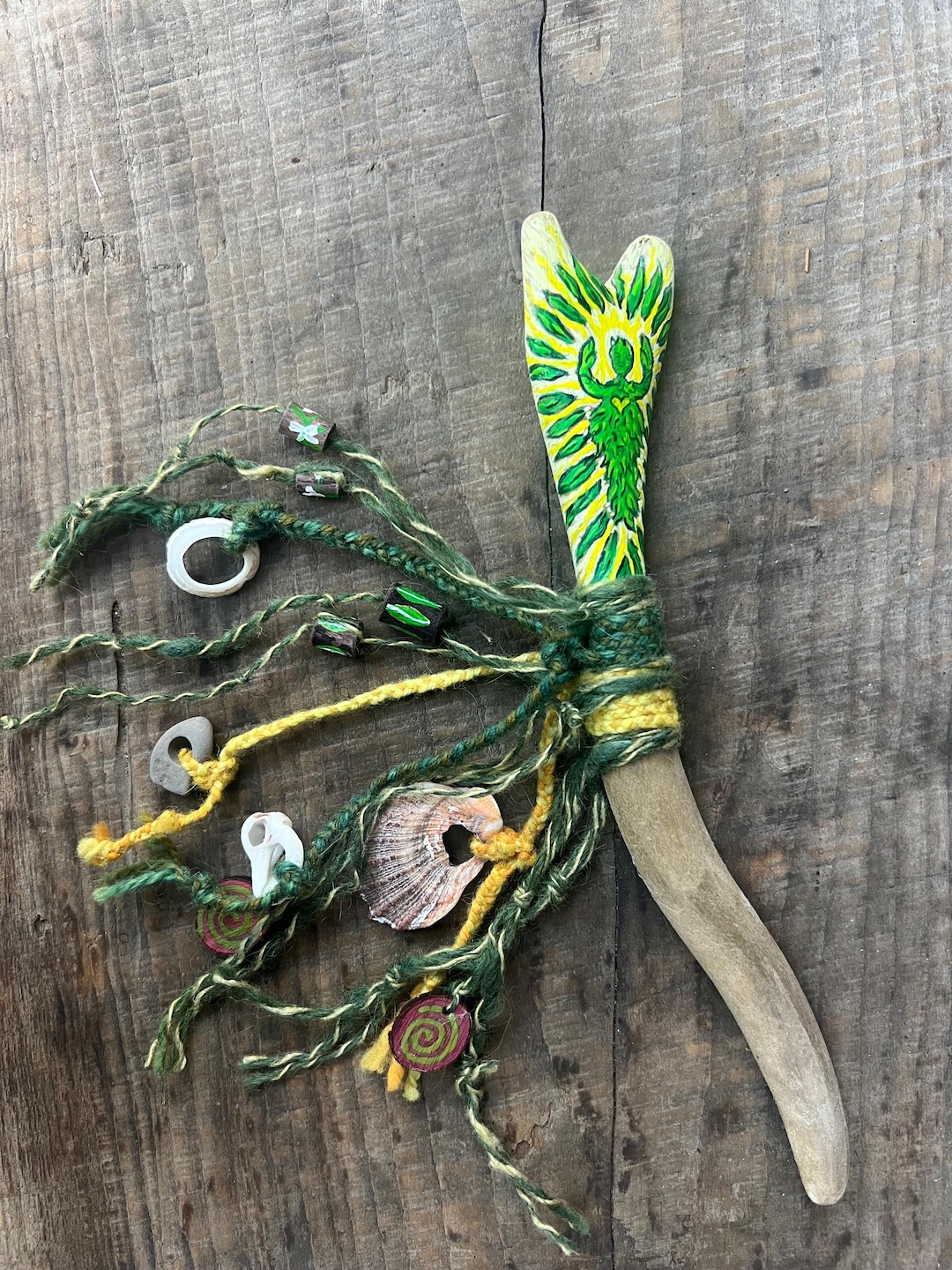 The Green One Driftwood Forked Wand, Growth Wand, Talking Stick, - Etsy