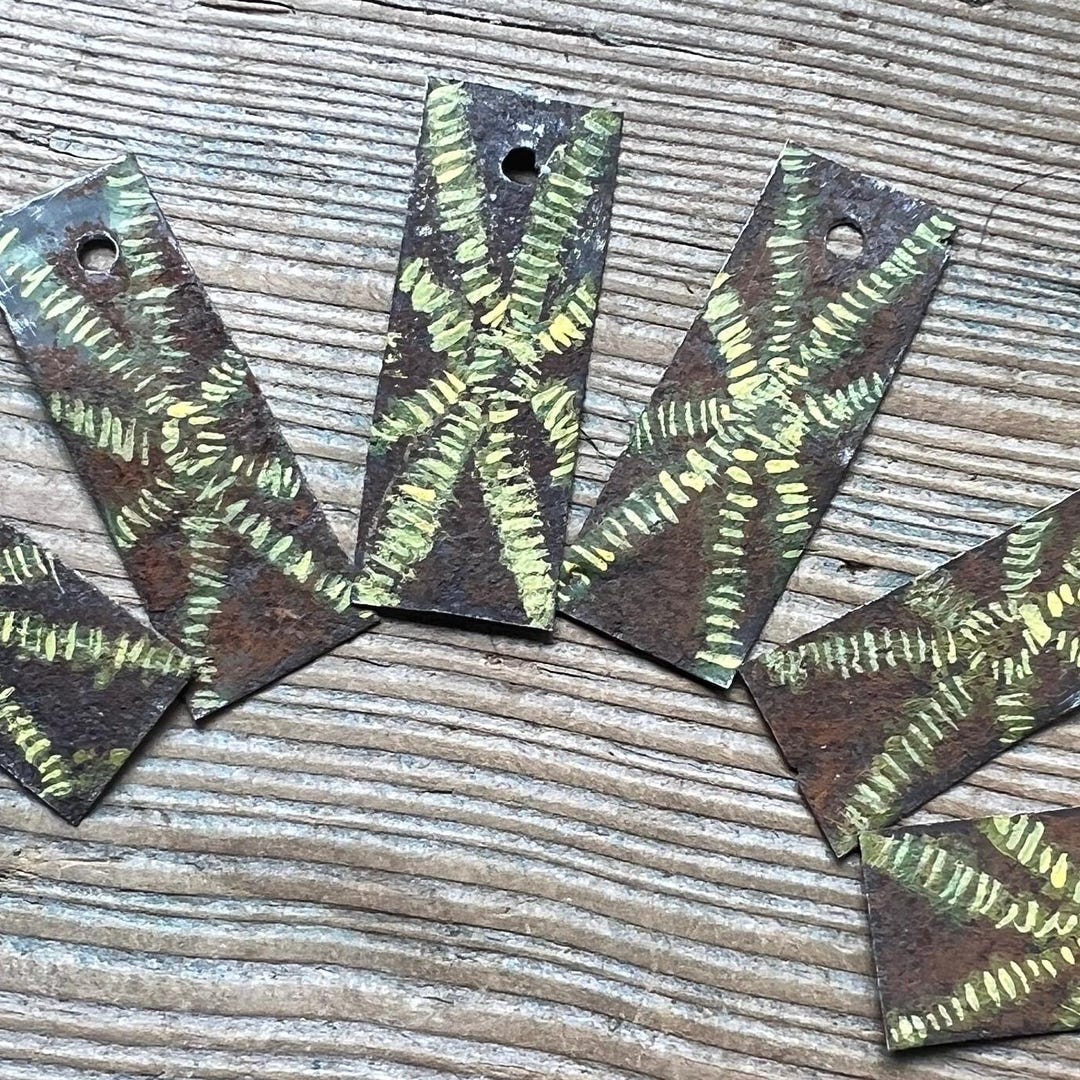 Six Painted Rusty Metal Pieces, Assemblage Art Supply, Metal Rusty Tags ...
