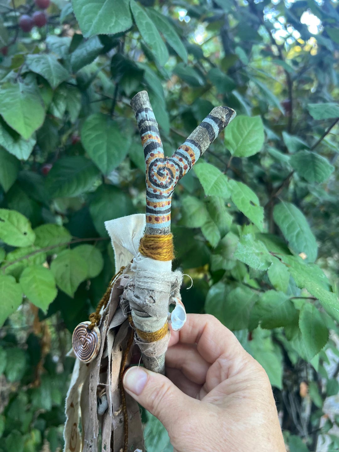 Forked Live Oak Talking Stick , Oak Wand , Sacred Wood Hag Stone Sea ...