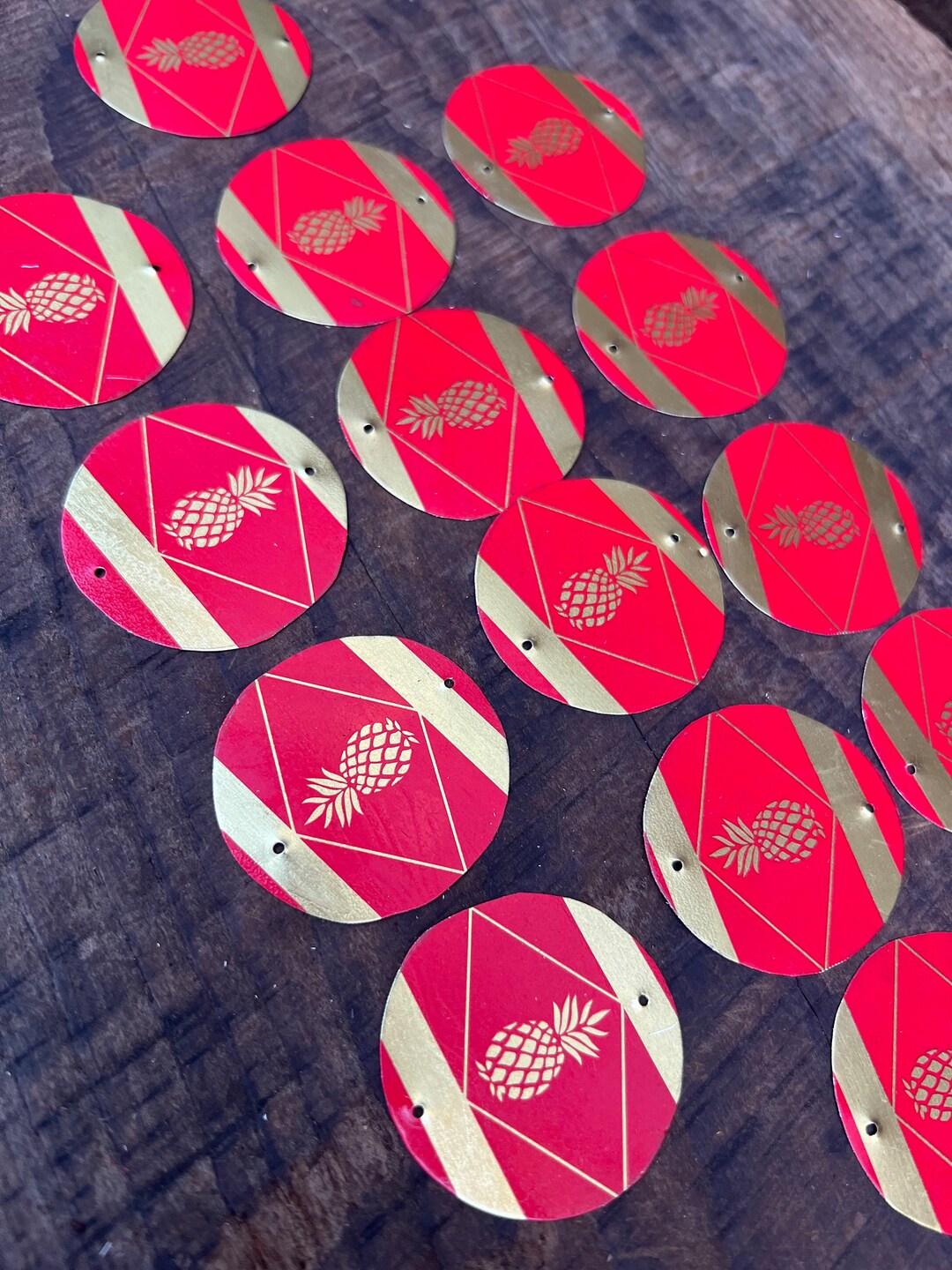 12 Round Red Gold Metal Pieces With Pineapple , Pineapple Tags, Metal ...