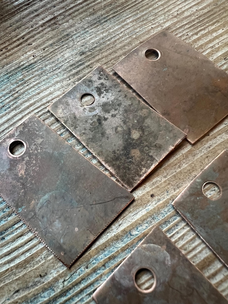 Six Copper Tags With Holes, Small Rectangle Copper Pieces, Hand Cut ...