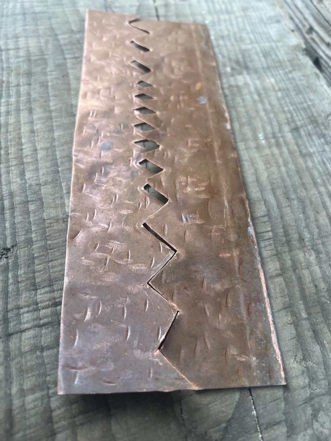 Aged Hammered Patina Copper Pieces , Textured Copper, Zig Zag Cut , Old ...
