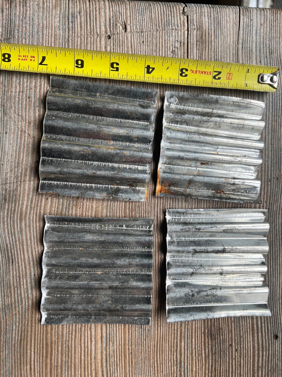 Cut Metal Pieces, Corrugated Metal, Cut Vintage Tin, Wavy Rectangle ...