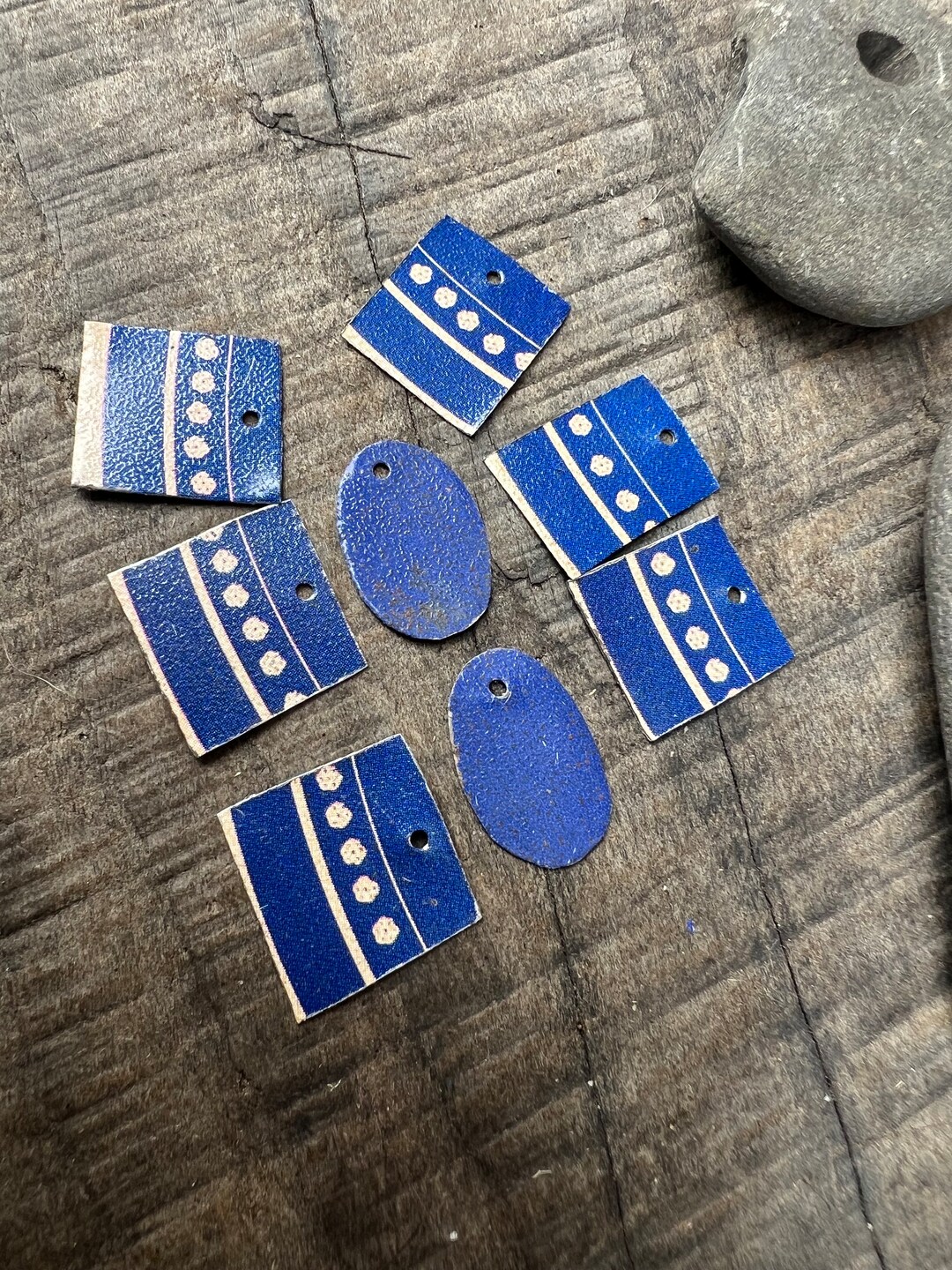 Eight Blue and White Metal Pieces, Cut Vintage Metal, Recycled Metal ...