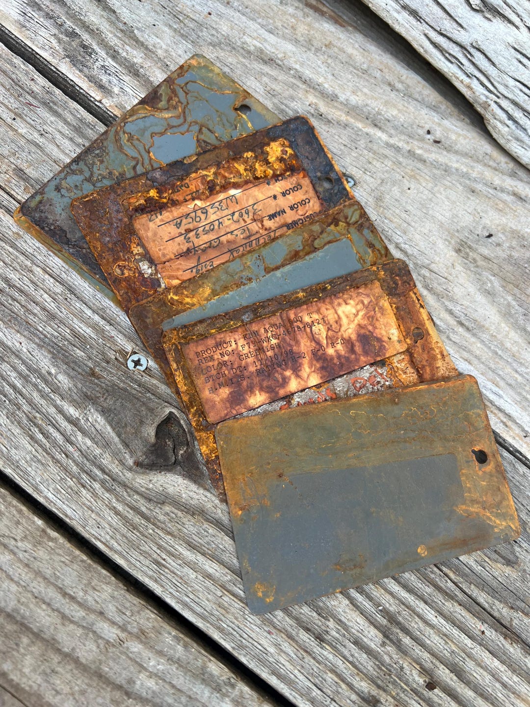 Five Rusty Painted Metal Tags, Assemblage Supplies, Art Metal , Vintage ...