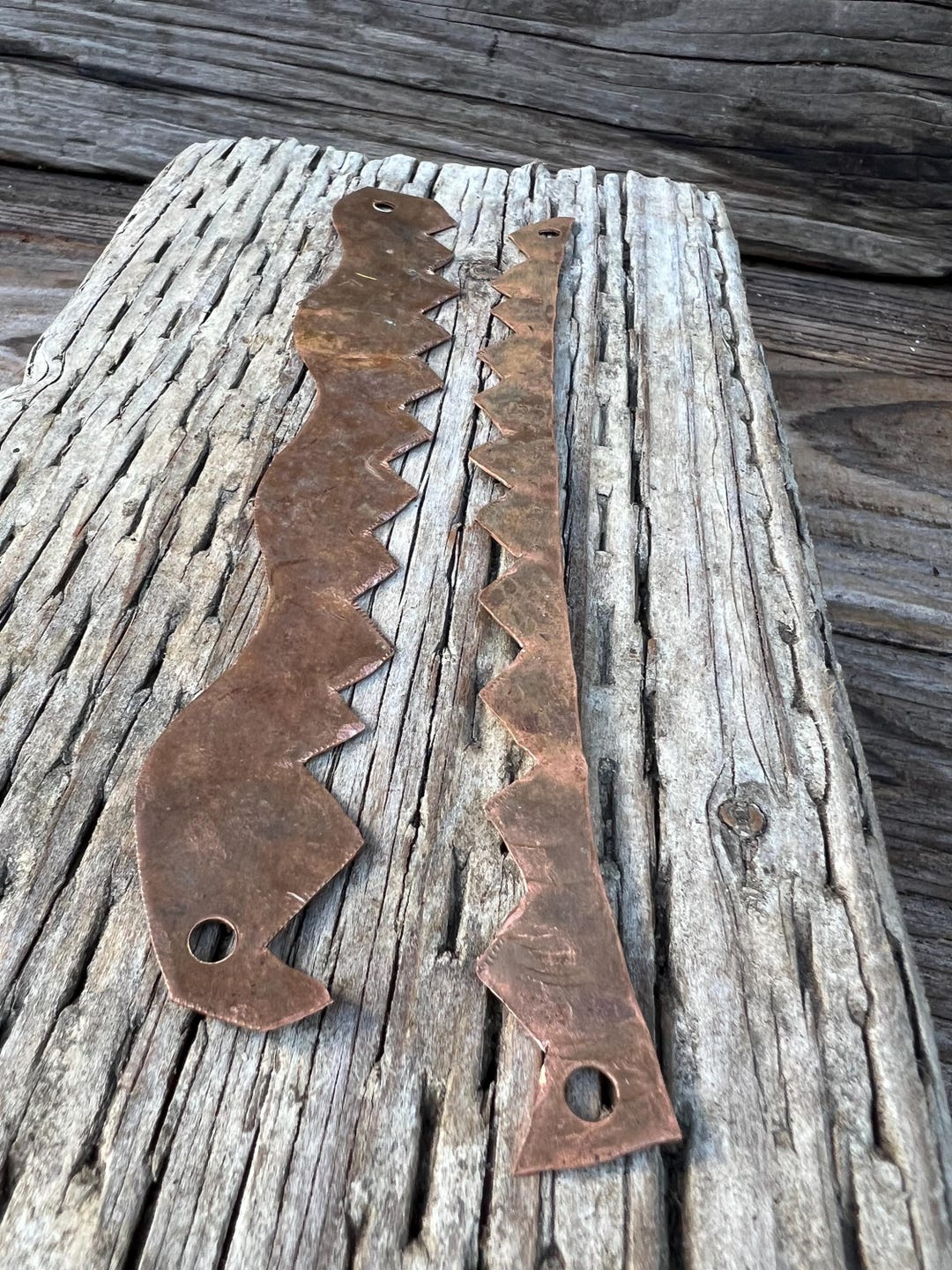 Aged Hammered Patina Copper Pieces With Holes, Textured Copper, Zig Zag ...