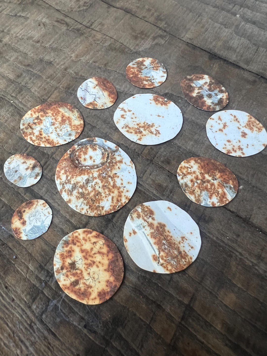 Twelve Rusty Painted Metal Pieces, Cut Rusted Metal , Metal Art ...