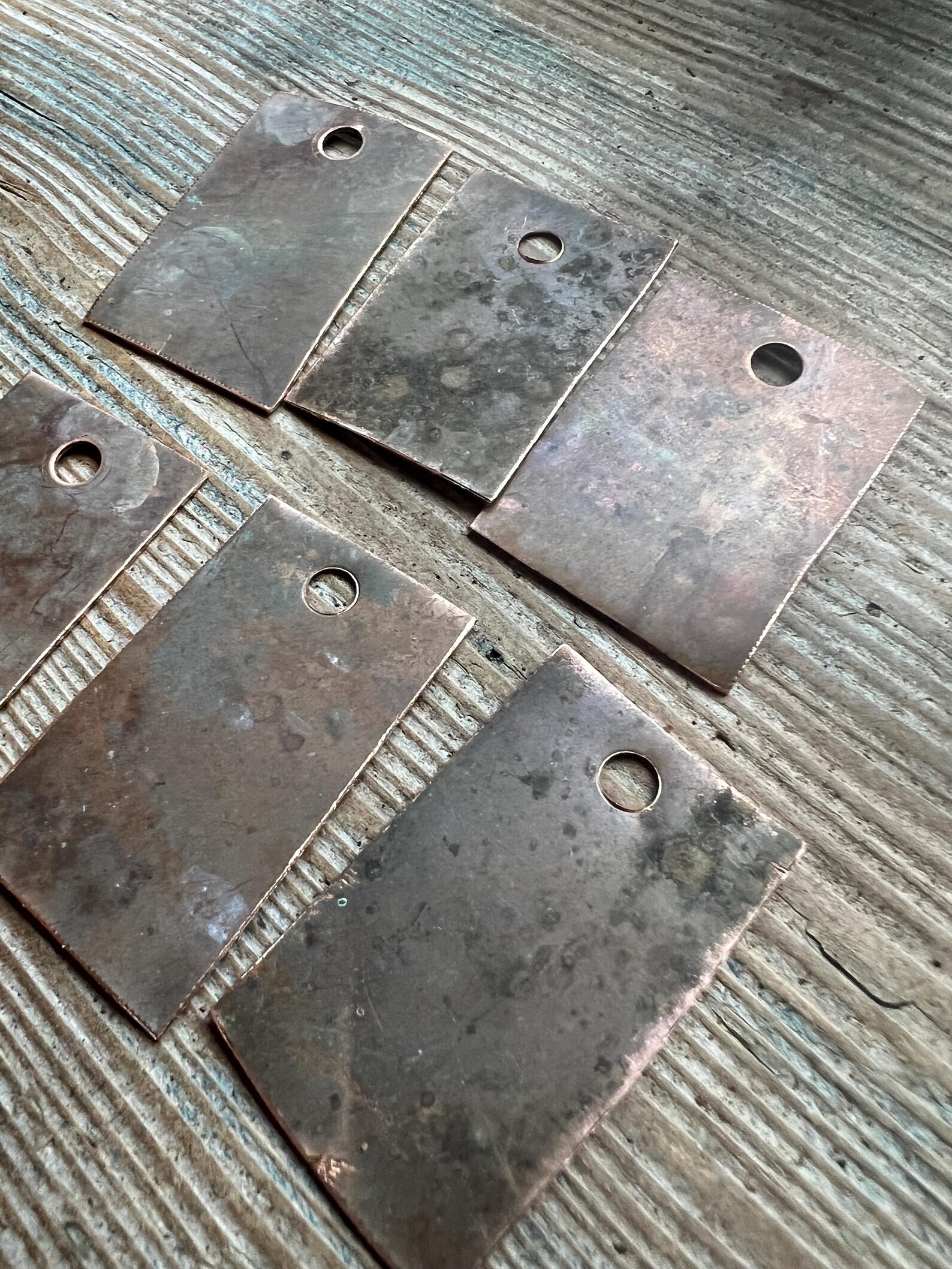 Six Copper Tags With Holes, Small Rectangle Copper Pieces, Hand Cut ...