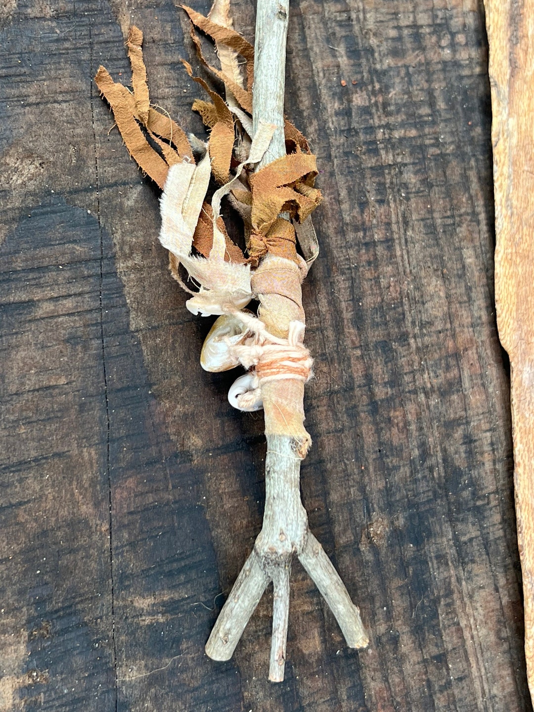 Forkster,small Oak Forked Wand, Talking Stick, Fabrics Ribbon Wrapped ...