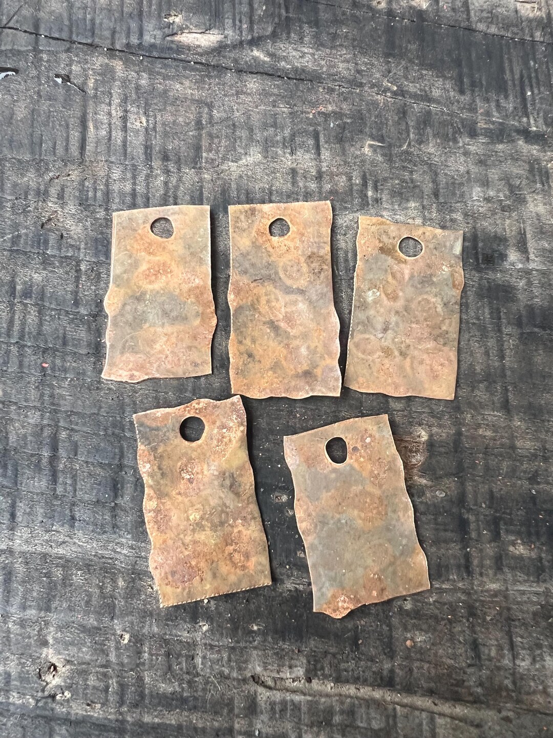 Five Aged Hammered Patina Copper Pieces , Copper Tags, Copper ...