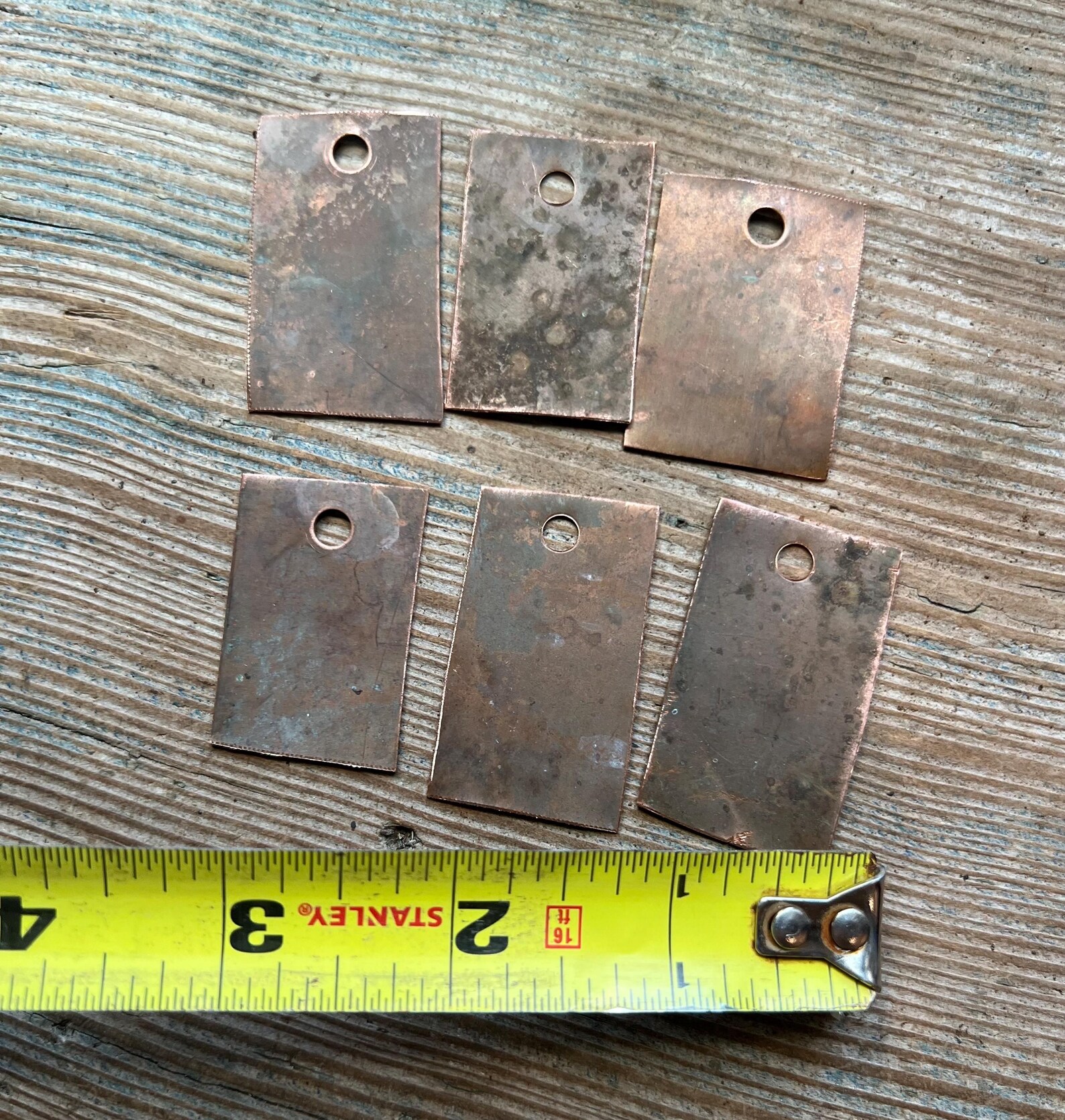 Six Copper Tags With Holes, Small Rectangle Copper Pieces, Hand Cut ...