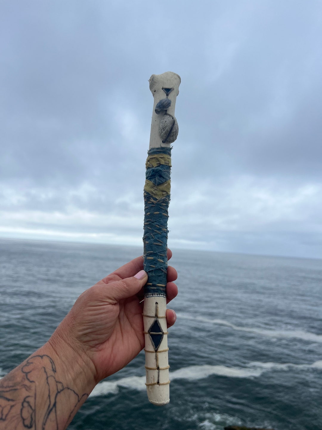 Ocean Talking Stick / Ocean Wand Textile Fabric Wrapped Driftwood - Etsy