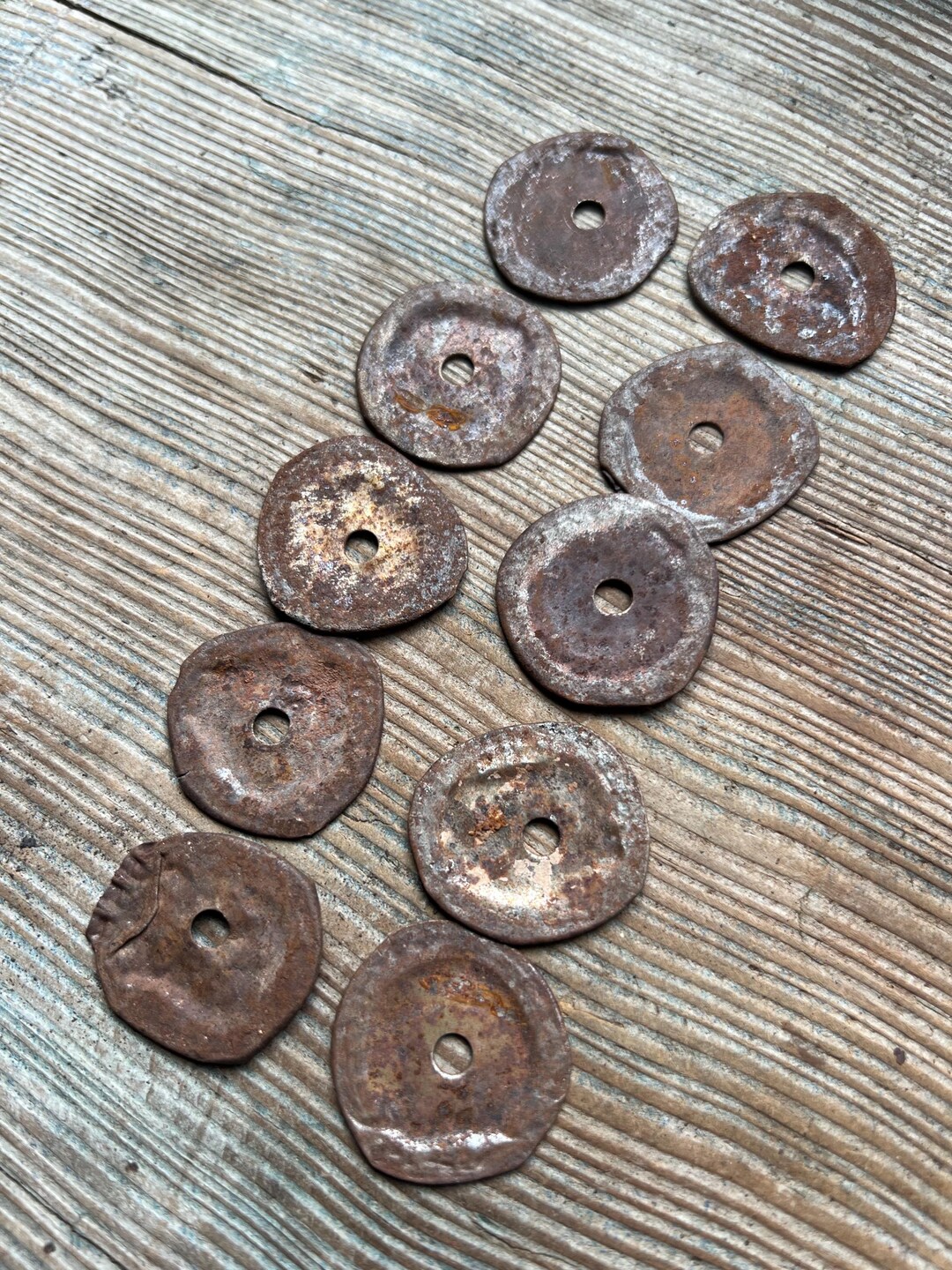 Ten Hammered Rusty Bottle Caps With Holes, Center Punched Bottle Caps ...