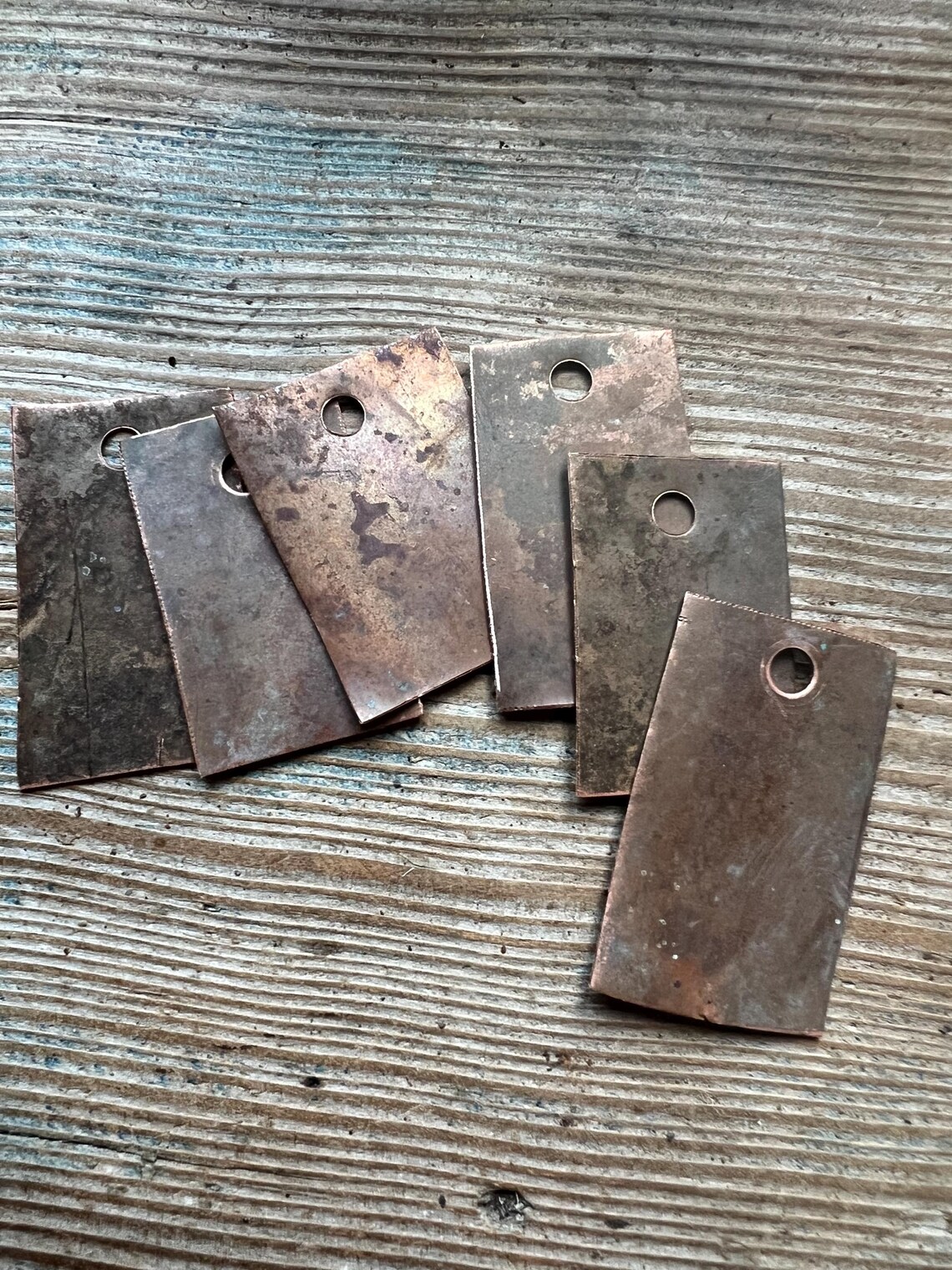 Six Copper Tags With Holes, Small Rectangle Copper Pieces, Hand Cut ...