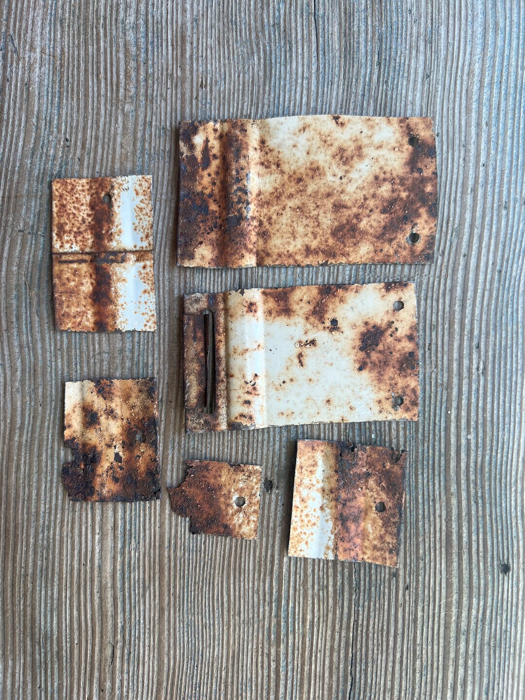 Six Rusty Painted Metal Pieces, Cut Rusted Metal , Metal Art Materials ...