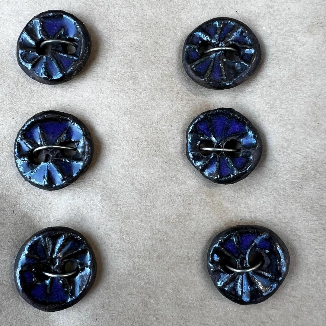 Six Dark Blue Textured Ceramic Buttons, Handmade Stoneware Buttons, - Etsy