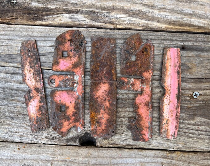 Five Red Patina Rusty Metal Pieces, Rusted Metal , Metal Art Materials ...