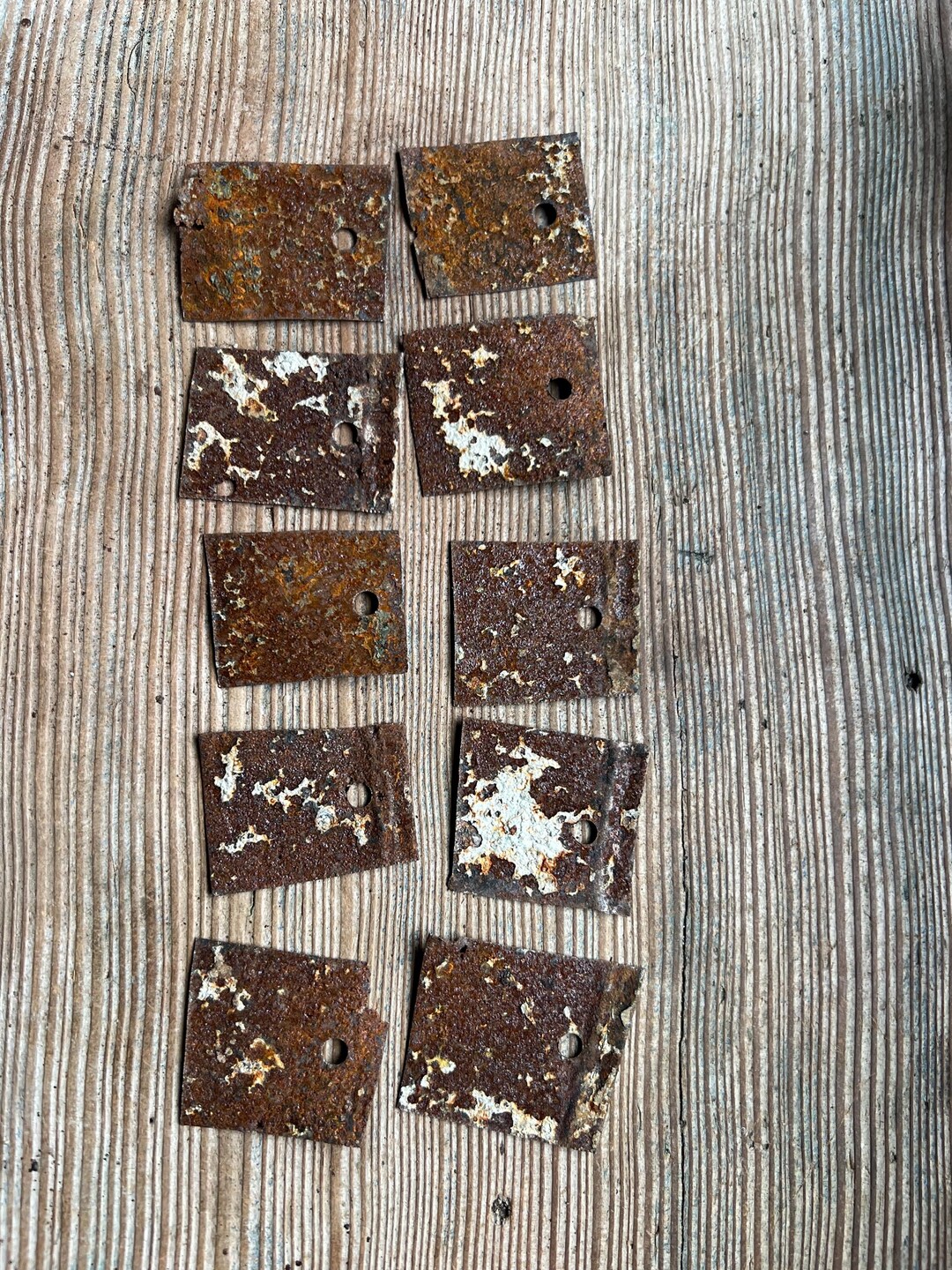 Ten Rusty Metal Tags With Holes, Small Rectangle Rusty Metal, Hand Cut ...