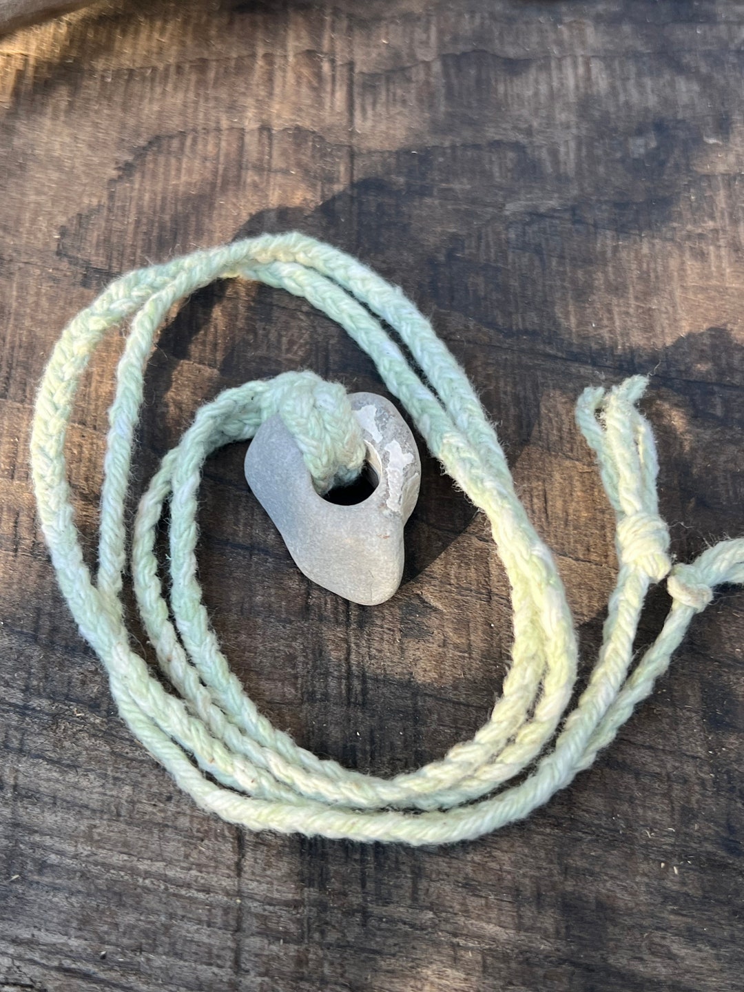 Hag Stone Necklace Ocean Talisman Braid Woad Dyed Cotton - Etsy