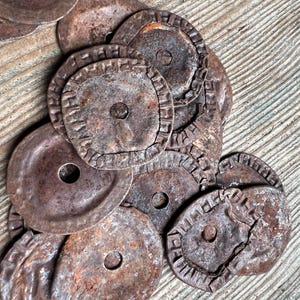 Ten Hammered Rusty Bottle Caps With Holes, Center Punched Bottle Caps ...