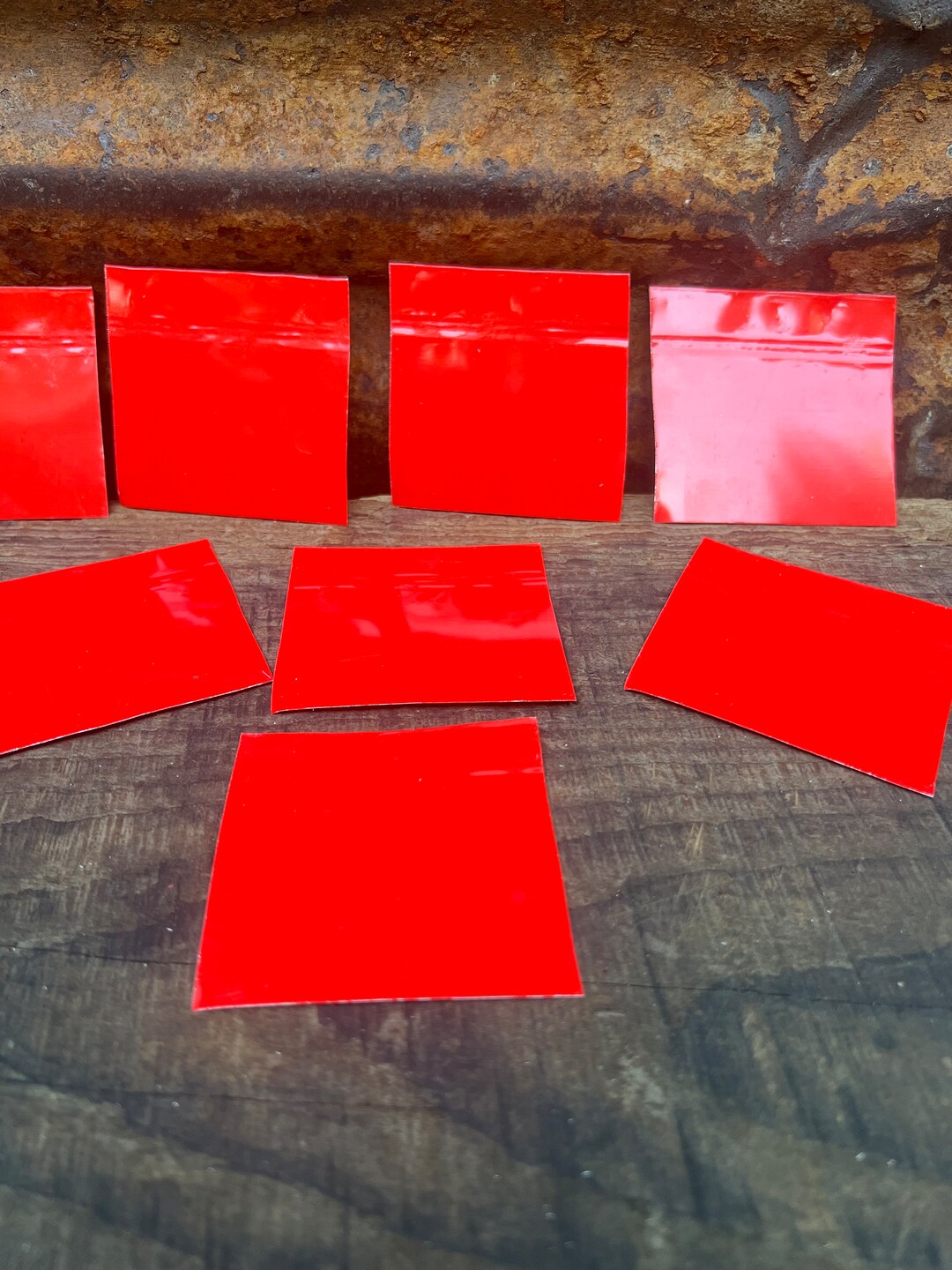 8 Red Metal Squares, Cut Red Tin, Red Square Metal, Square Tin, Metal ...