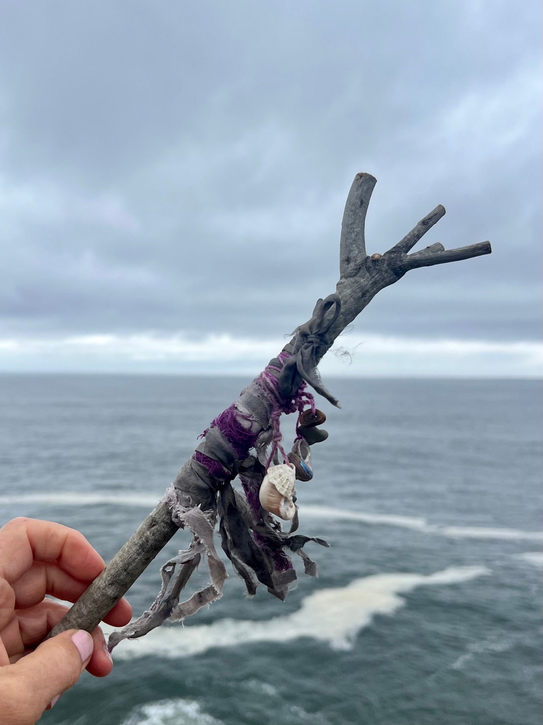 Four Point Forked Oak Wand Talking Stick Fabric Wrapped Stick - Etsy