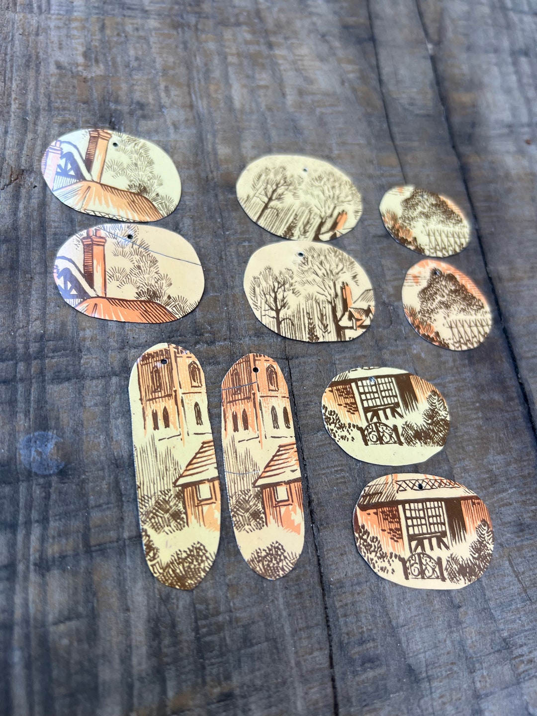 Vintage Art Materials, 10 Round Oval Tin Tags, Metal Tags, Vintage Tin ...