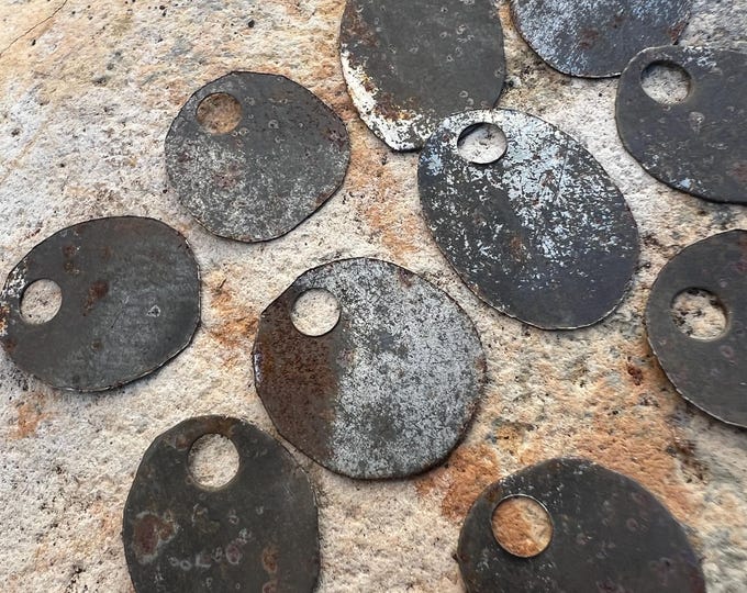 Ten Rusty Shiny Metal Circle Oval Pieces, Tin Tags , Metal Art ...