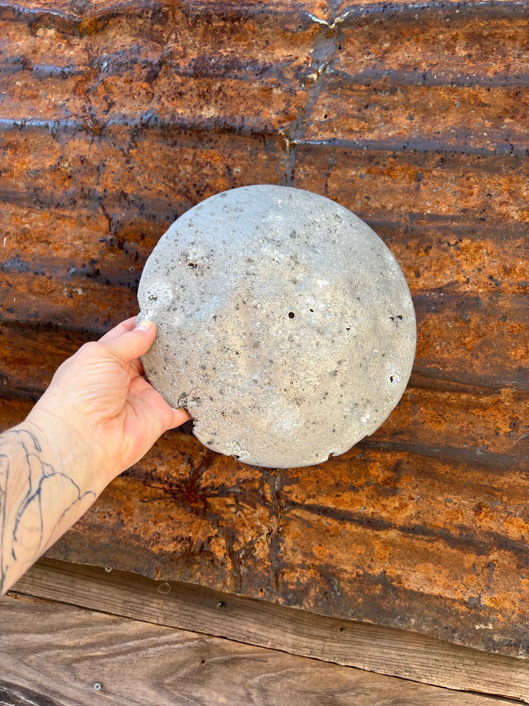 Old Pot Lid, Beach Salvage, Moon Metal, Weathered Round Metal, Dented ...