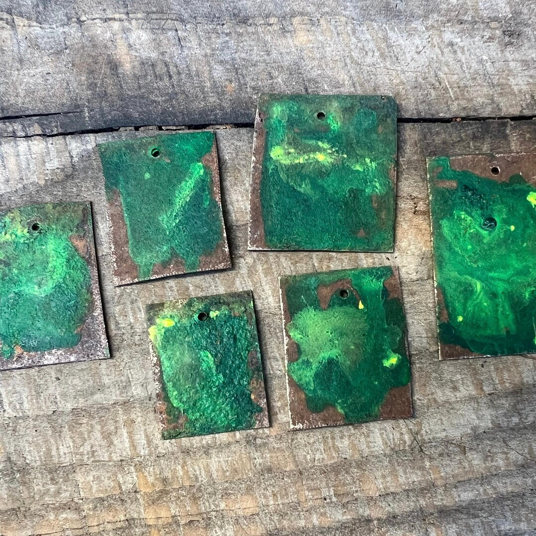 Painted Rusty Green Metal Pieces, Assemblage Art Supply, Rusted Metal ...