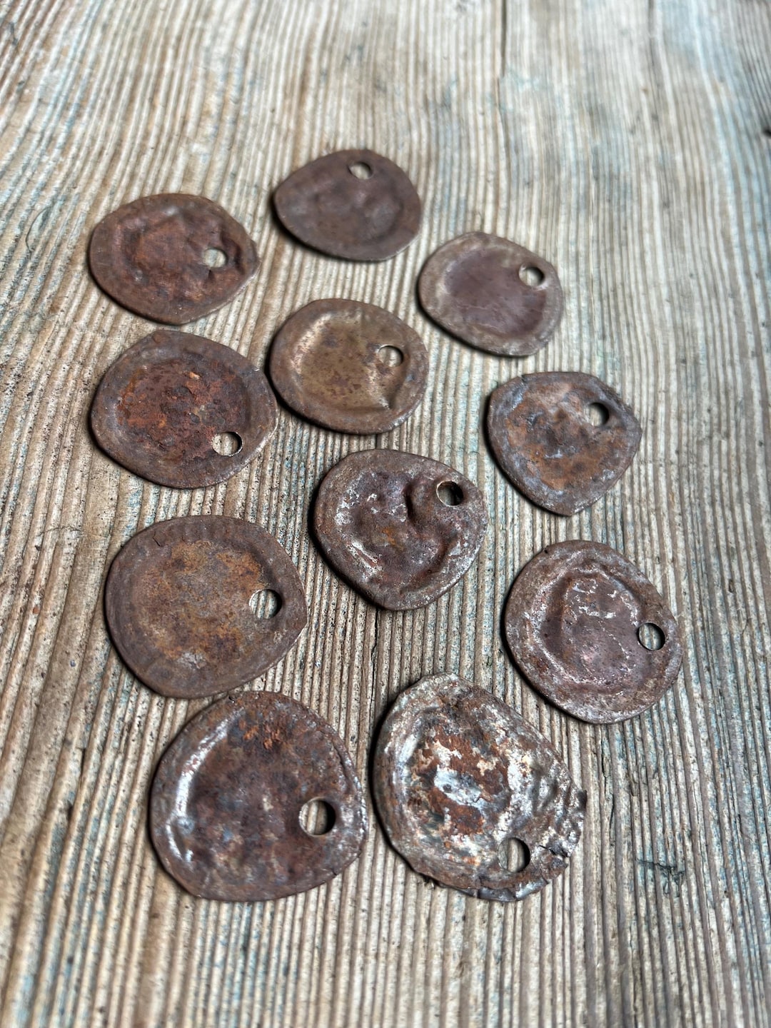 Ten Hammered Rusty Bottle Caps, Bottle Caps With Holes, , Rusty Caps ...