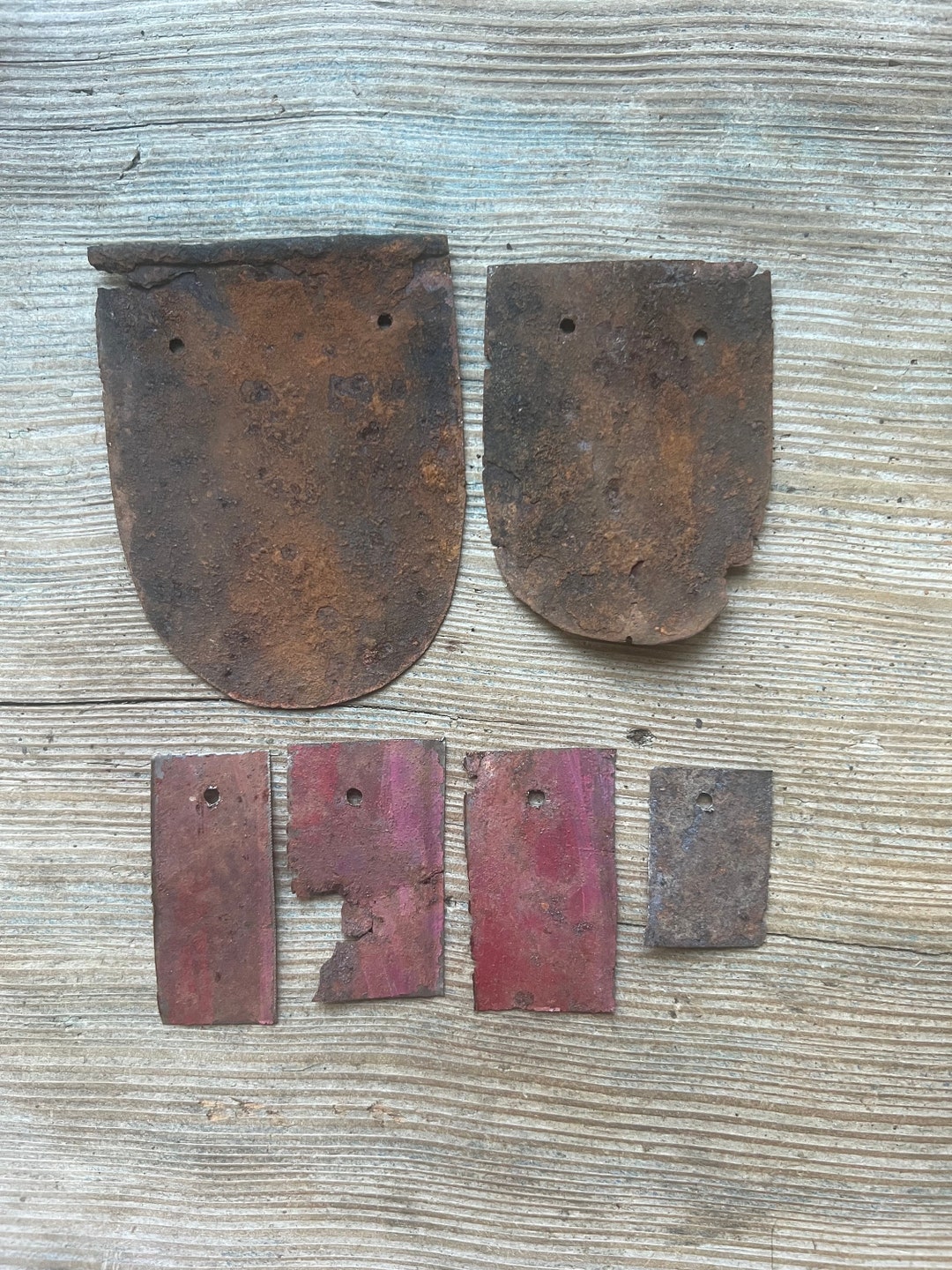 Six Painted Rusty Metal Pieces, Assemblage Art Supply, Rusted Metal Art ...