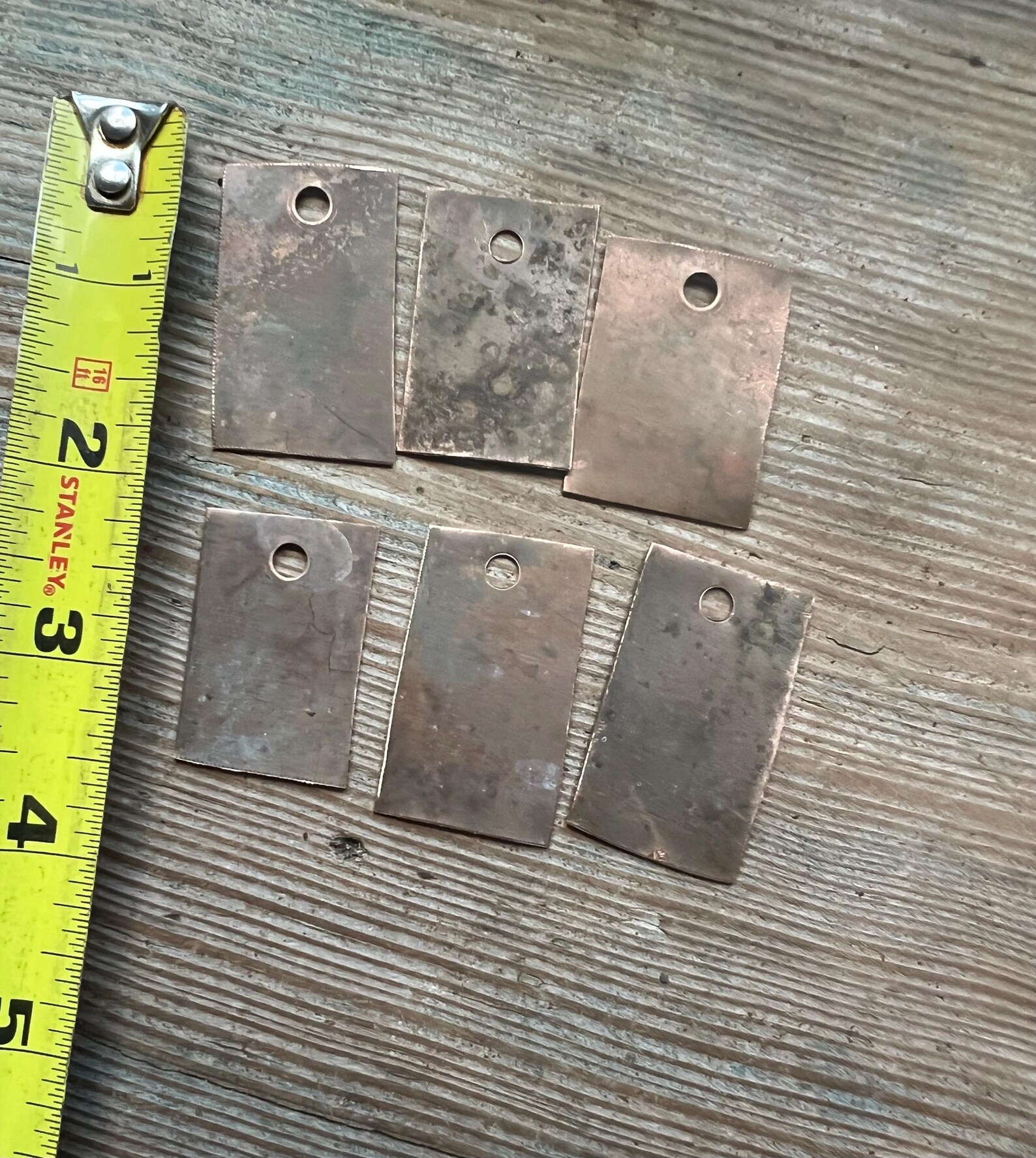 Six Copper Tags With Holes, Small Rectangle Copper Pieces, Hand Cut ...