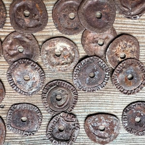 Ten Hammered Rusty Bottle Caps With Holes, Center Punched Bottle Caps ...