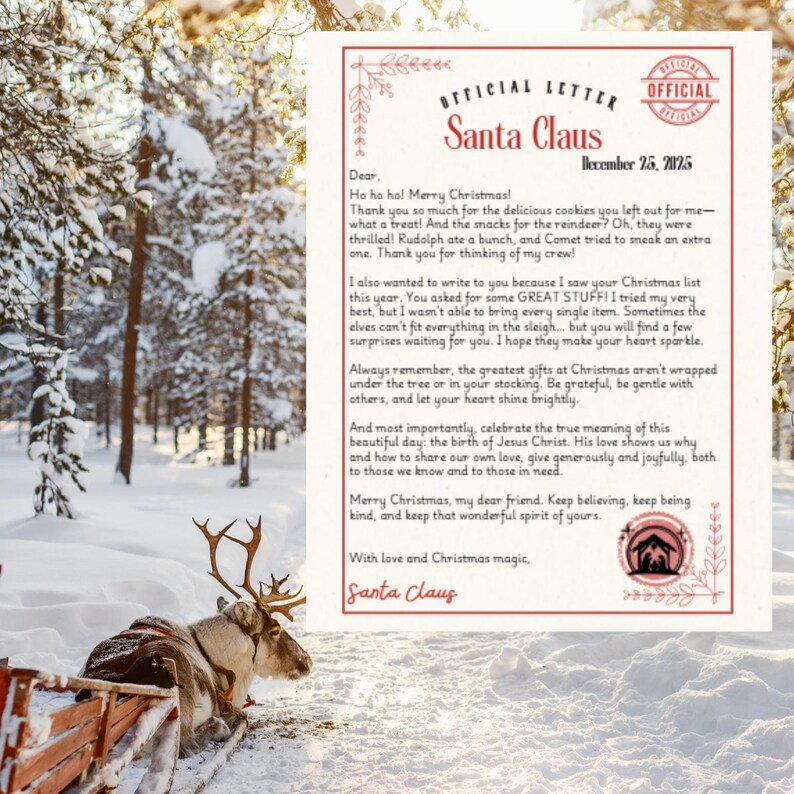 Printable Santa Letter, Christian Nativity Santa Note, Thank You for ...